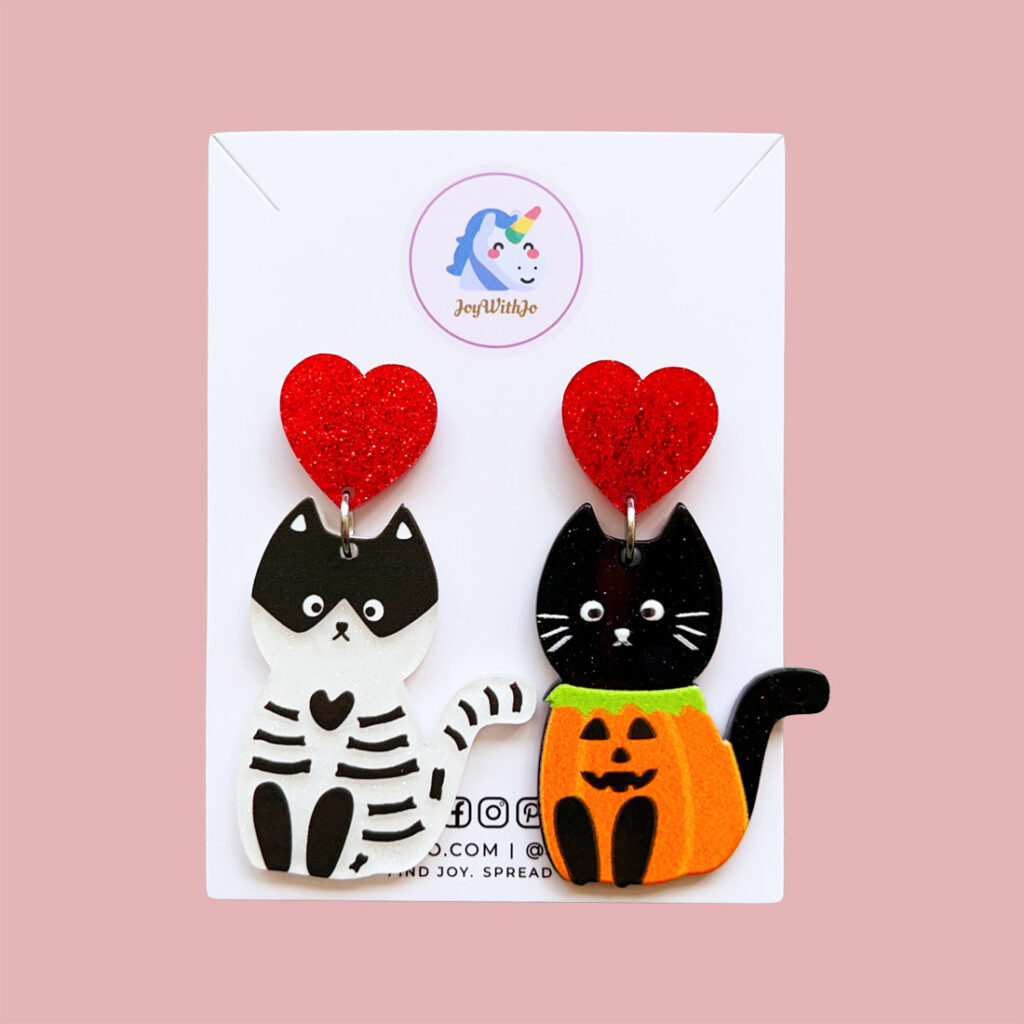 Mismatched Glitter Cats Acrylic Halloween Earrings - Joy With Jo