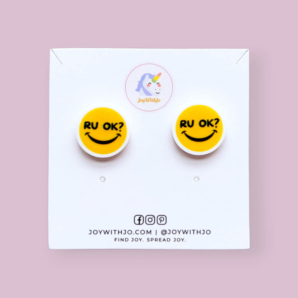 Cute Smiley Face R U OK? Earrings ~ Yellow - Joy With Jo