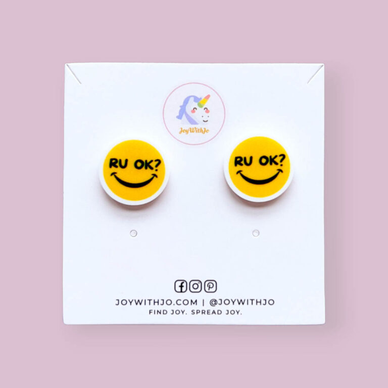 Cute Smiley Face R U OK? Earrings ~ Yellow - Joy With Jo