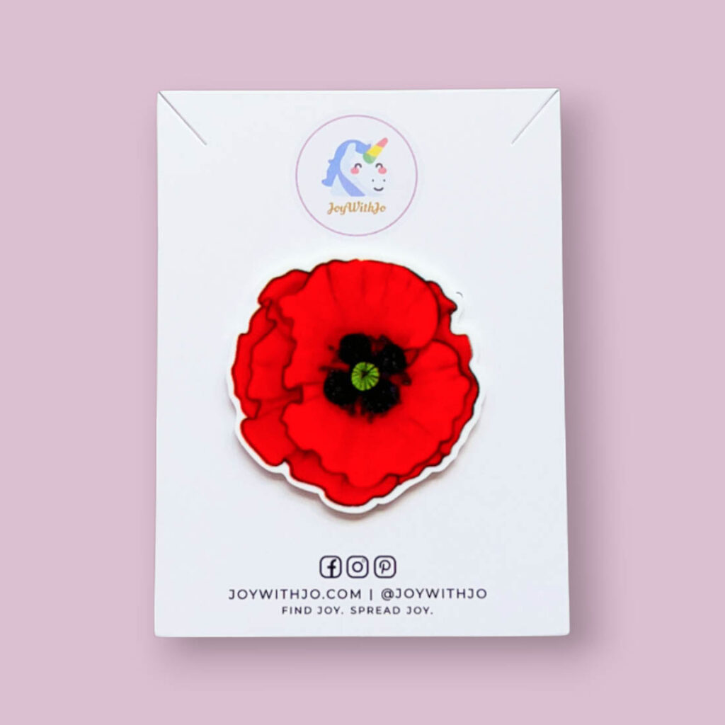 Elegant Red Poppy Remembrance Anzac Day Brooch Badge - Joy With Jo